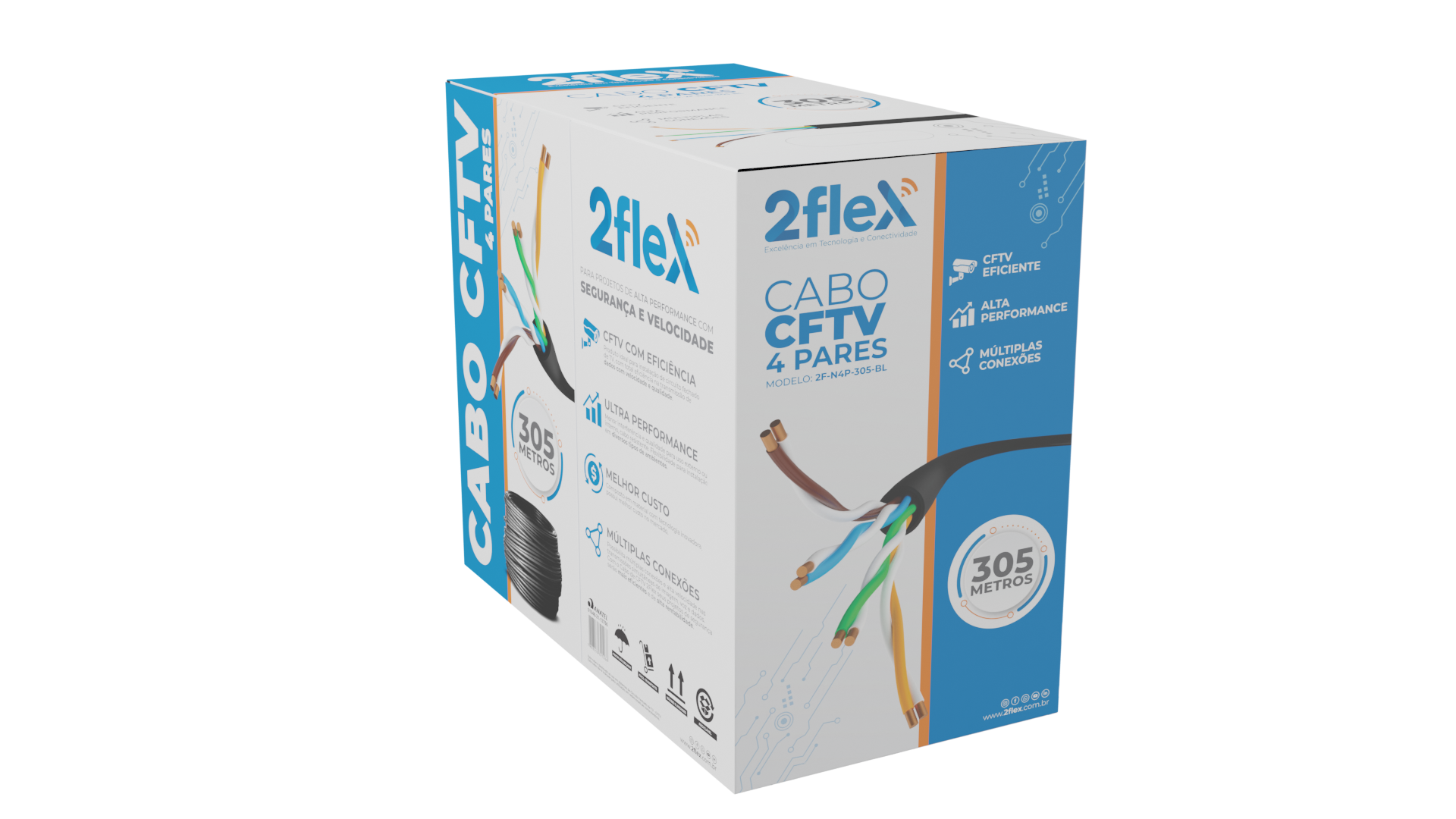 Cabo para CFTV 4 Pares - 2 Flex Telecom