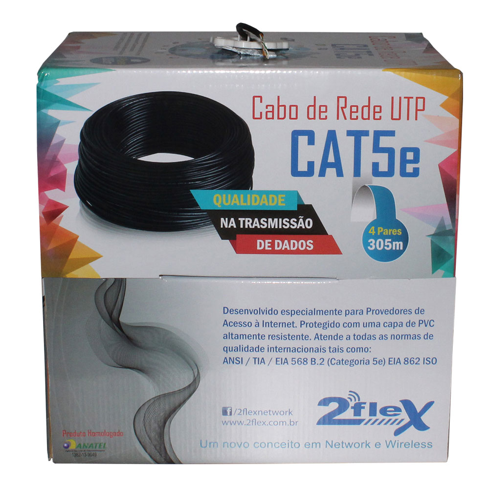 Cabo de Rede 100% Cobre CaT5e 4 pares 2 Flex Telecom