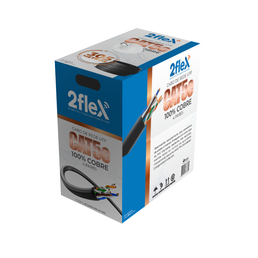 Cabo de Rede 100% Cobre CaT5e 4 pares 2 Flex Telecom