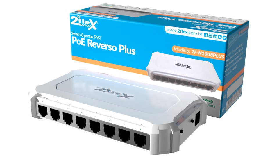 Switch PoE Reverso Plus 8 portas Fast Ethernet 2 Flex Telecom