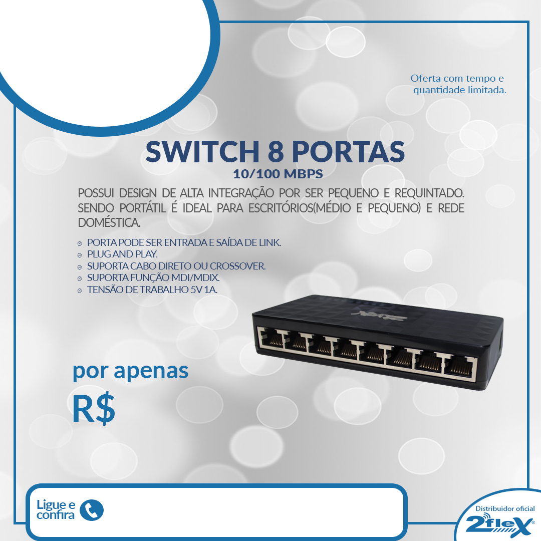 Switch 8 portas Fast – 2Flex Telecom