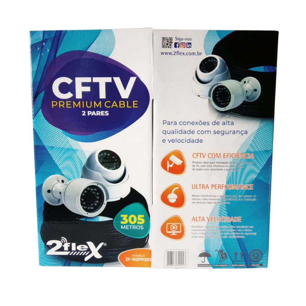 Cabo CFTV PREMIUM 2 Pares 2Flex Telecom.Ideal para CFTV e Telecom