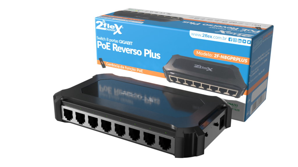 Switch Poe Reverso Gigabit Plus 8 portas ativas 2 Flex Telecom