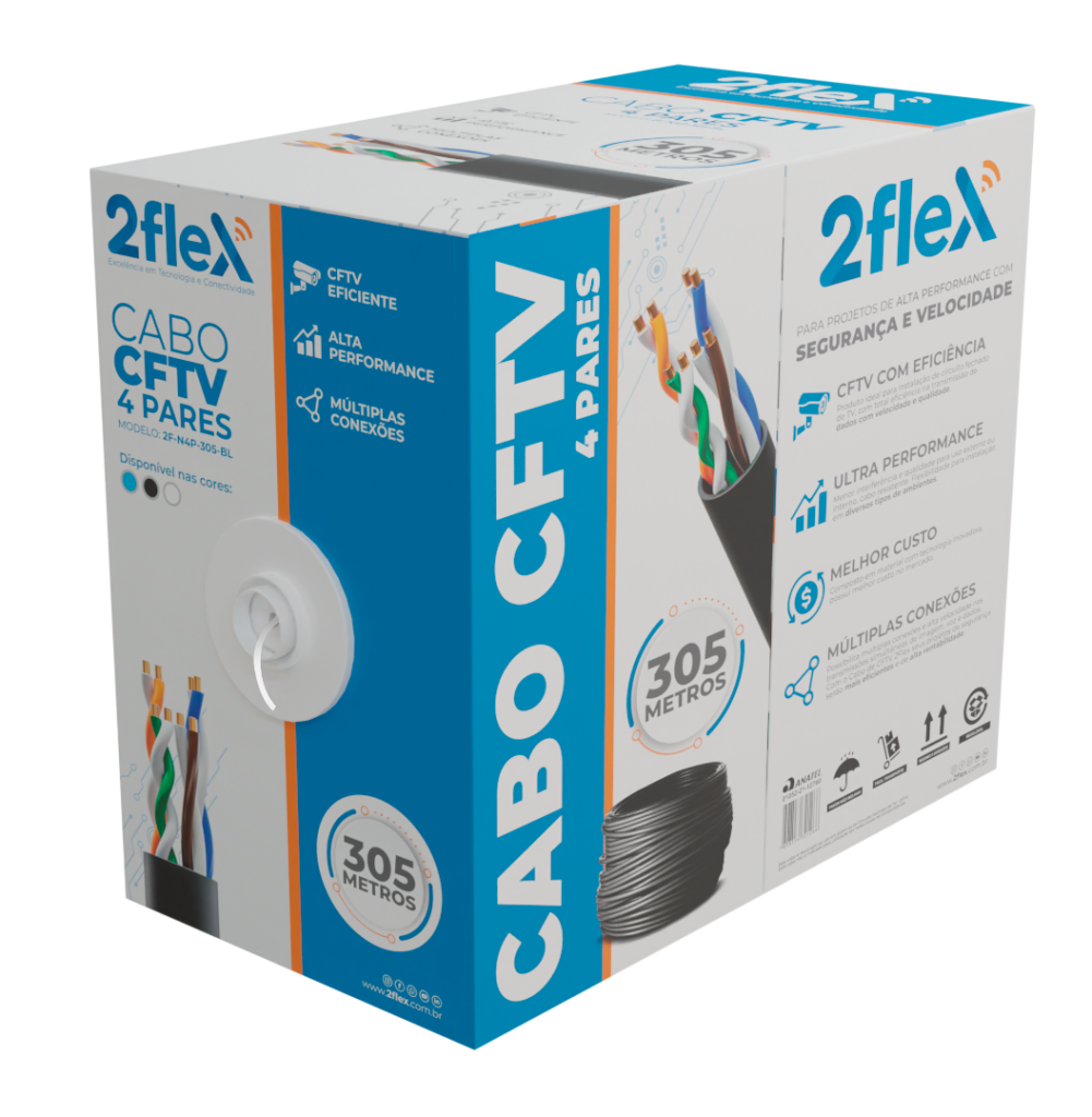 Cabo para CFTV 4 Pares - Branco - 2 Flex Telecom